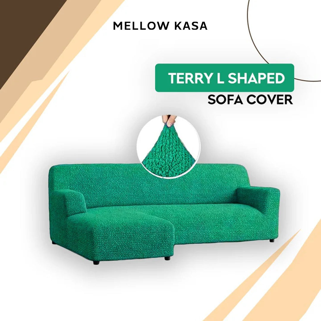 L Shape Terry Sofa Cover - Emerald Green – Mellowkasa